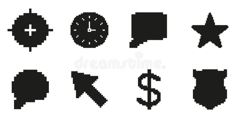 Pixel Art Icon Set Featuring Target, Clock, Speech Bubble, Star, Cursor ...