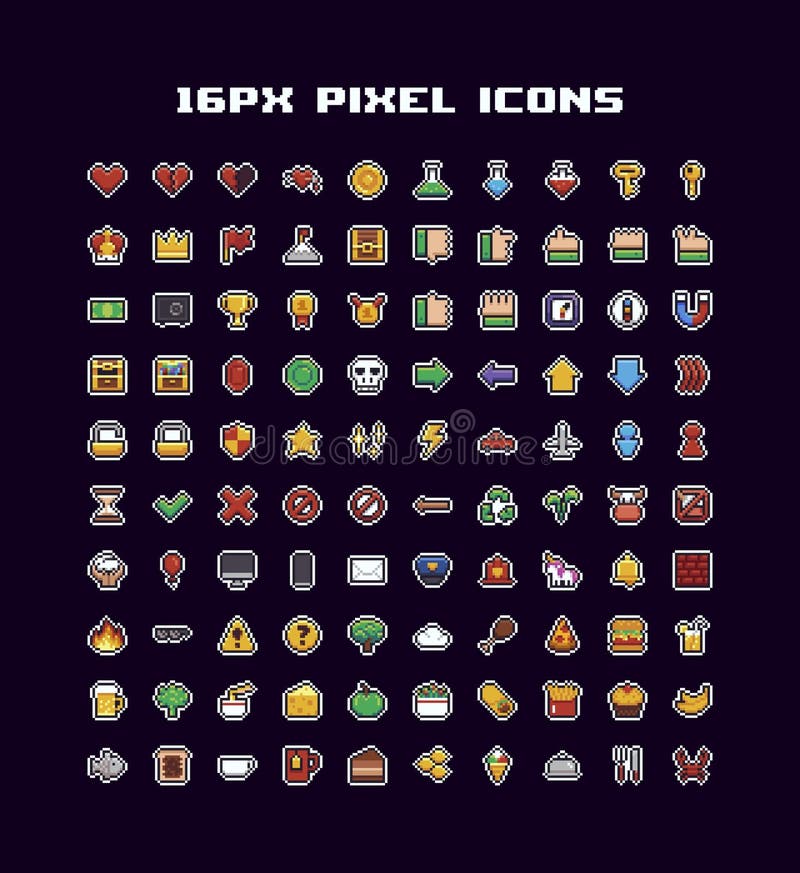 Pixel Art Icons ilustración del vector. Ilustración de paquete - 121805919