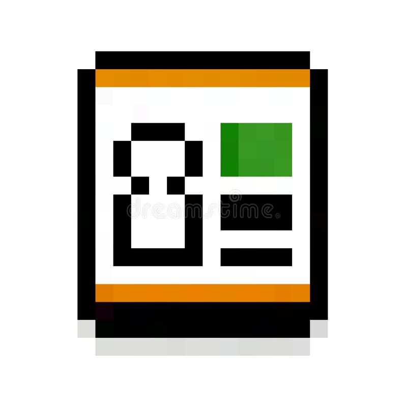A Pixel Art ID Card or Document Icon, Retro 8-bit Style. Represents ...