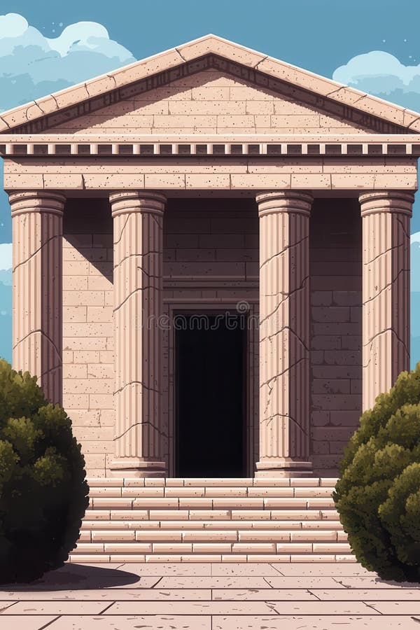 Pixel Art Illustration of an Ancient Temple with Lush Greenery, Colored ...