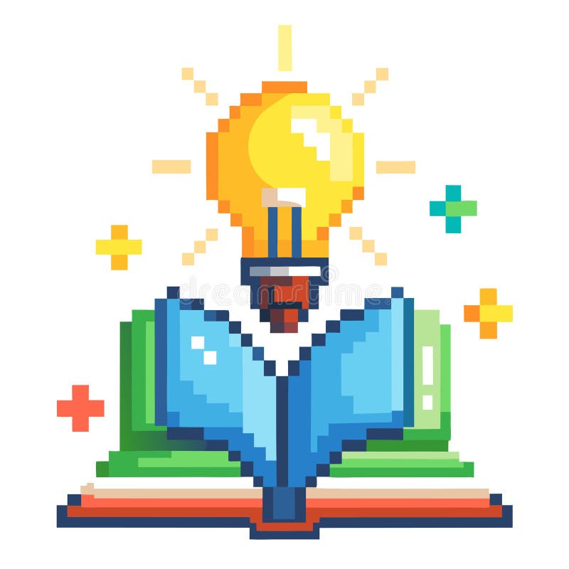 Pixel Art Education Stickers Retro Science and Learning Icons on Green ...