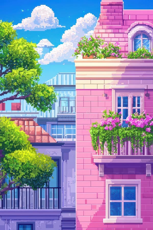 Pixel Art Illustration of a Japanese House with a Tree and Lantern at ...