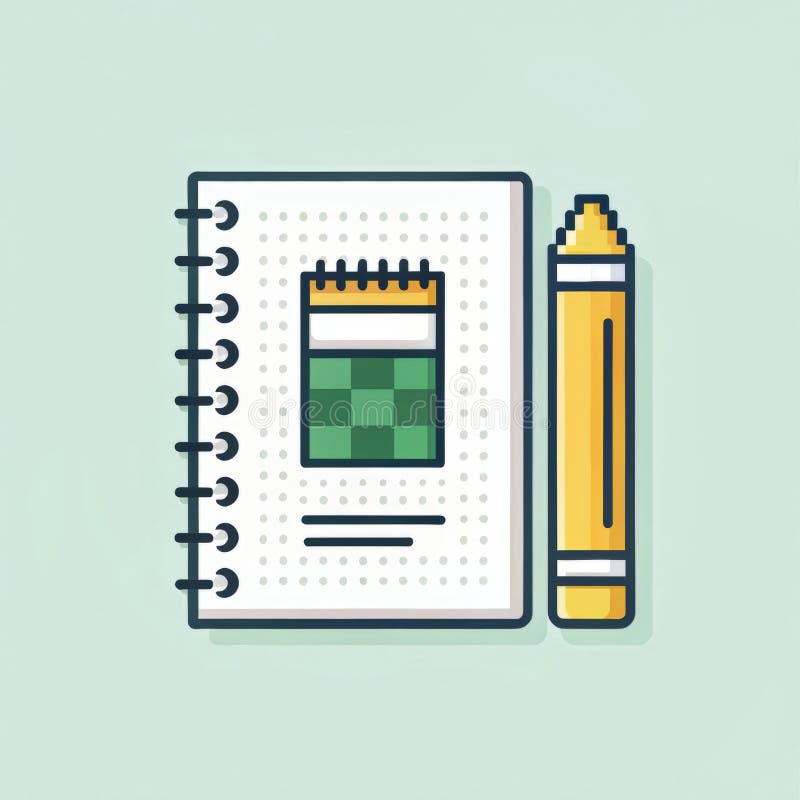 Pixel Art Illustration of a Notebook and Crayon Represents Creativity ...
