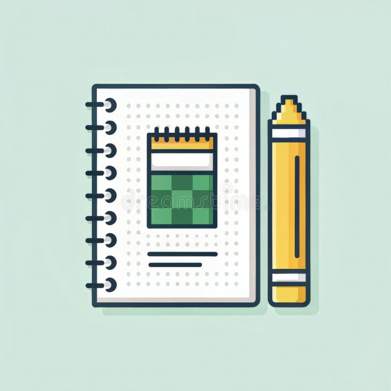 Pixel Art Illustration of a Notebook and Crayon Represents Creativity ...