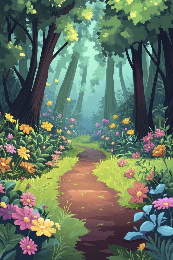 Pixel Art Forest Path with Vibrant Flowers Stock Illustration ...