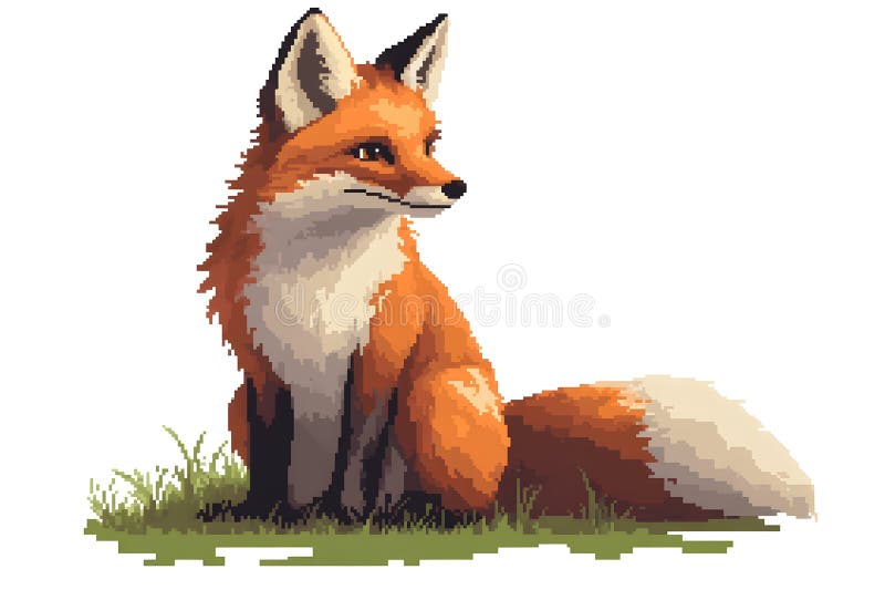 Pixel Art Illustration of a Red Fox Sitting on Grass Stock Illustration ...