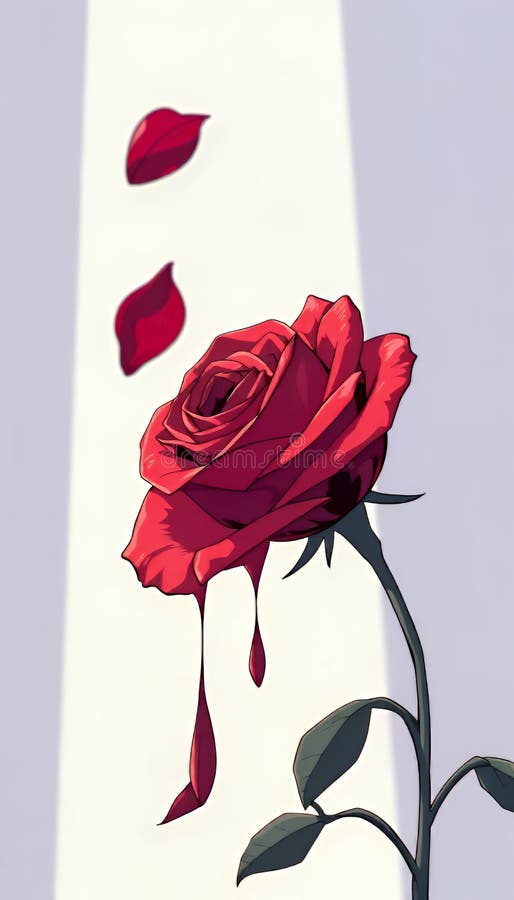 Pixel Art Red Rose with Dripping Liquid and Fallen Petals Stock ...