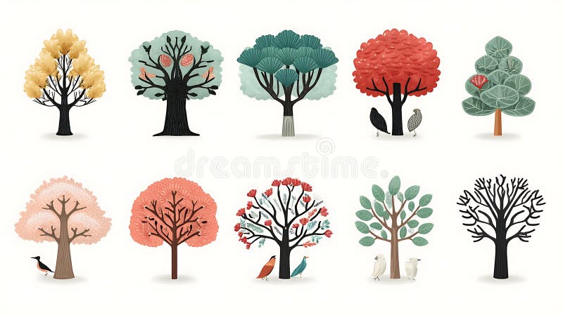 Pixel Art Illustration of Trees in Four Seasons with Birds and Dogs ...