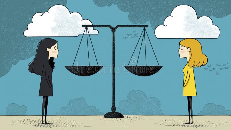 Pixel Art Illustration of Two Women and a Scale Representing Balance ...