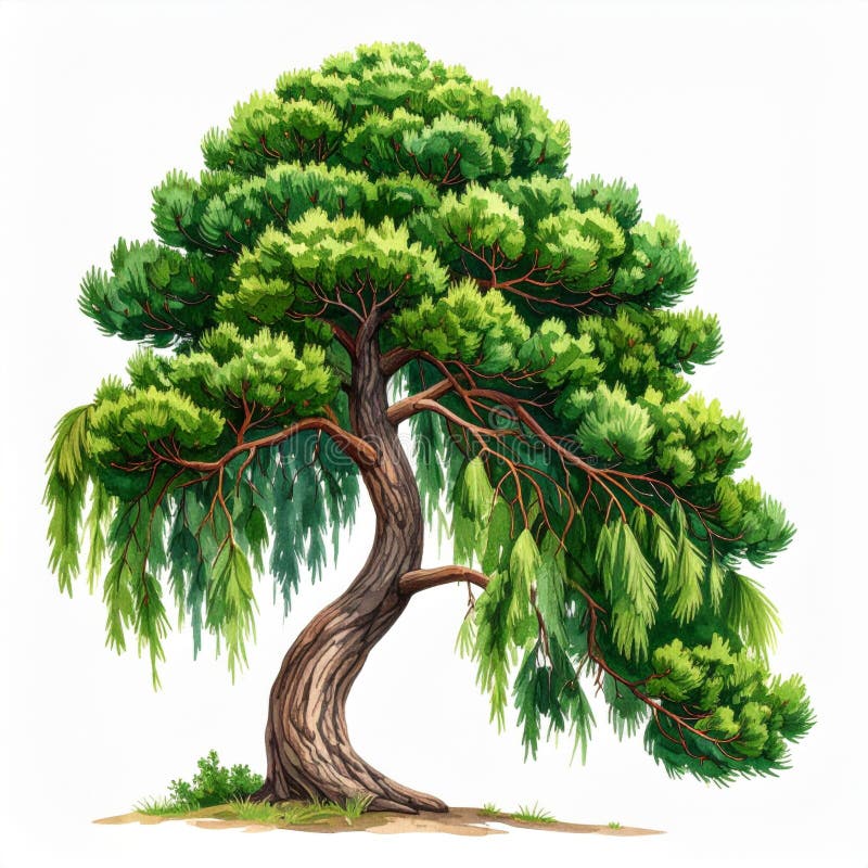 Pixelated Weeping Willow Tree Illustration on Warm Wooden Background ...