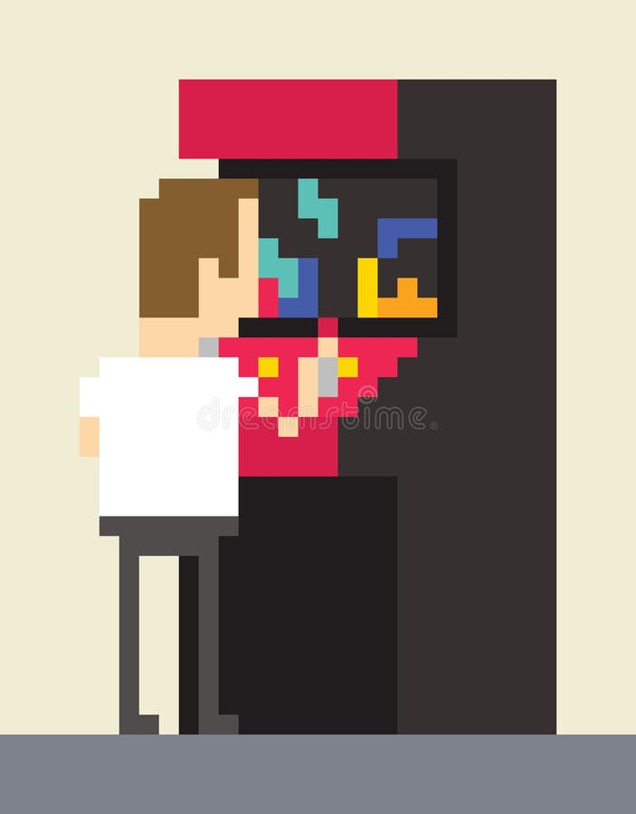 Pixel Art Image of Gamer Playing Sur Rétro Arcade Machine Illustration ...
