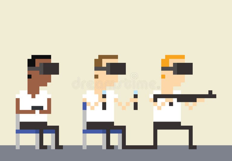 Pixel Art Image of Gamers Wearing VR Headsets Stock Vector ...