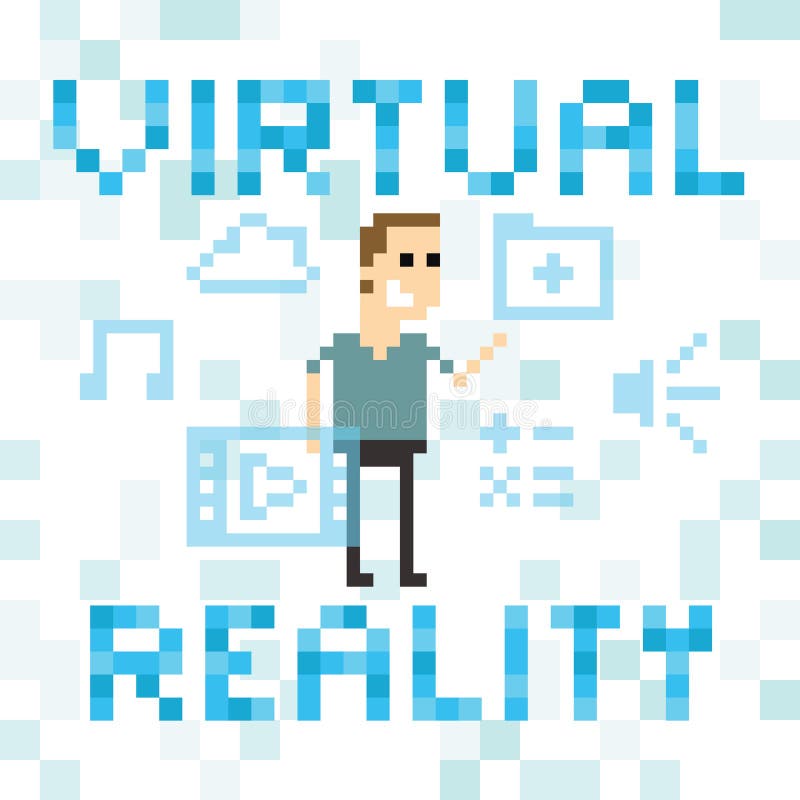 Pixel Art Image of Man Amongst Virtual Reality Graphics Stock Vector ...