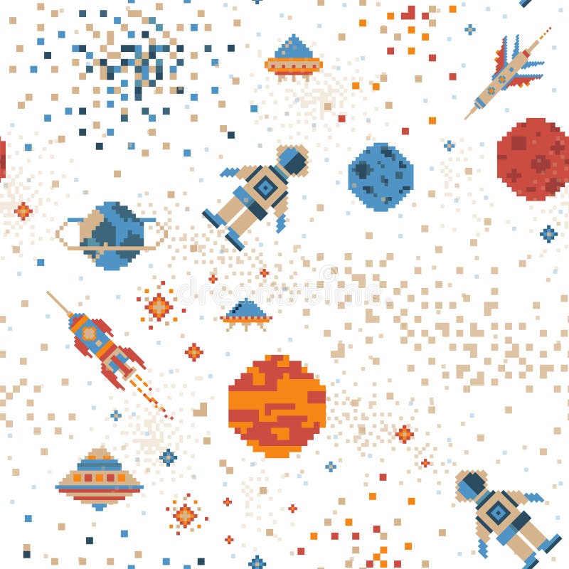 Pixel Art Inter Galactic Adventure Space Pattern Stock Vector ...