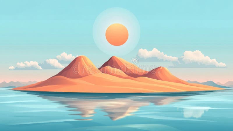 Pixel Art Island Landscape with Orange Mountains Stock Illustration ...