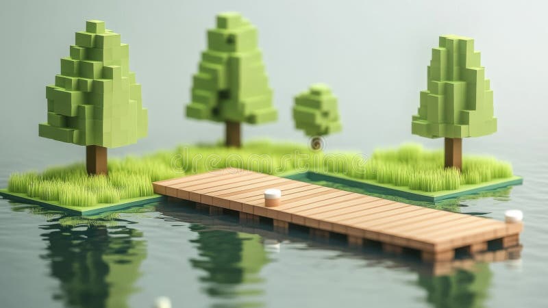 Pixel Art Island Scene with Wooden Dock Stock Illustration ...
