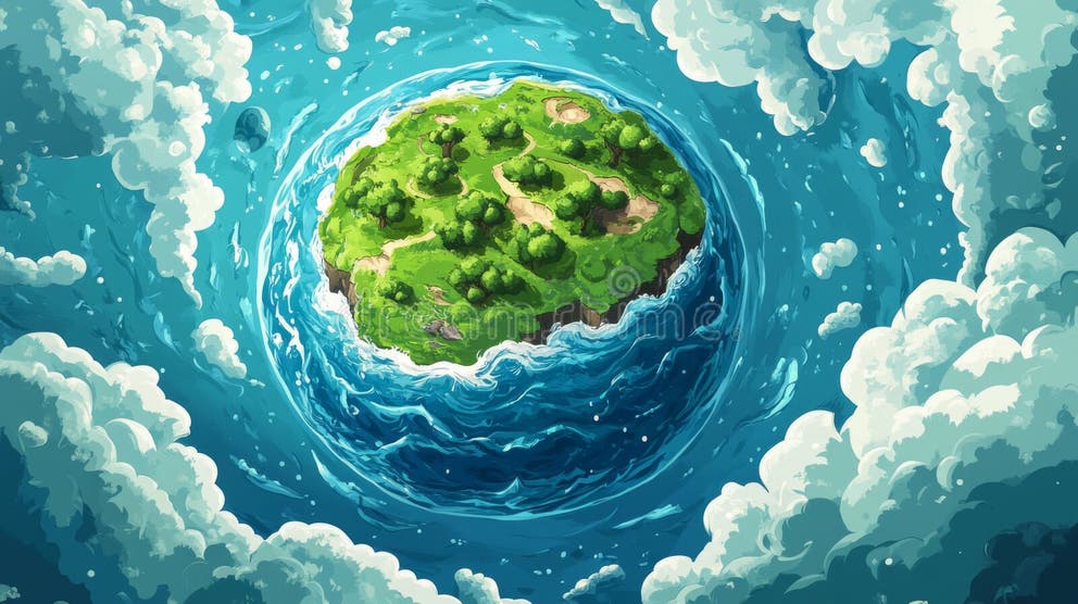 Pixel Art Island in a Whirlwind Ocean Stock Illustration - Illustration ...