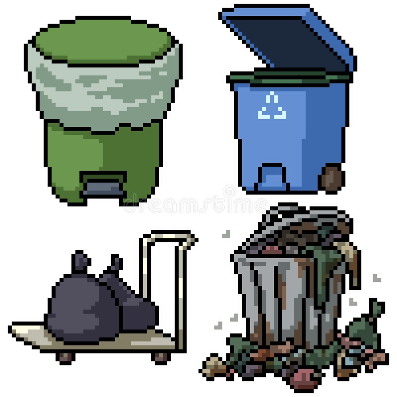 Garbage Bag Pixel Art. Rubbish Black Sack 8 Bit Stock Vector ...
