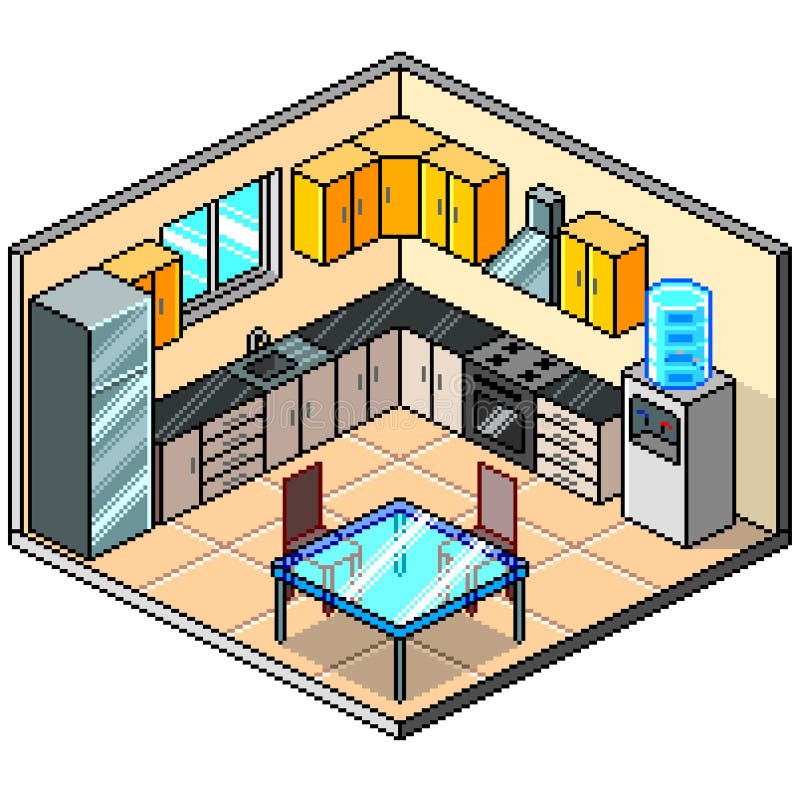 Pixel Art Isometric Kitchen Detailed Vector Illustration Stock Vector ...