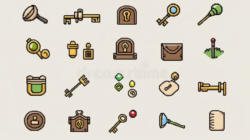 Pixel Art Keys and Locks Collection Stock Illustration - Illustration ...