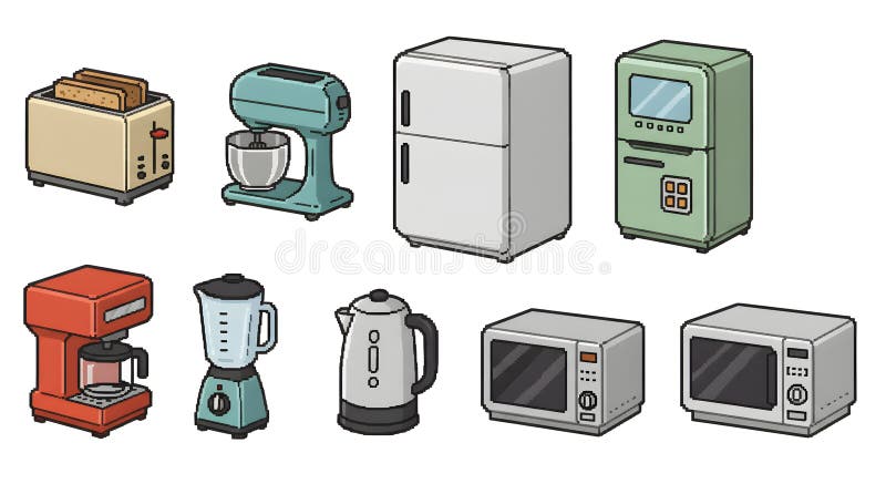Pixel Art Kitchen Appliances Stock Illustration - Illustration of ...