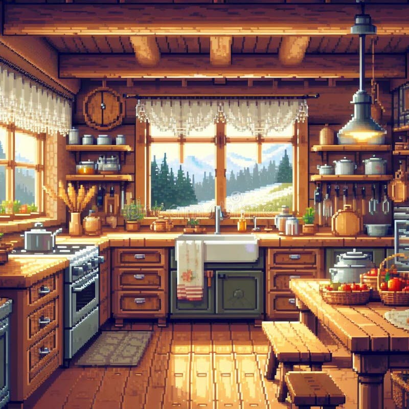 Pixel Art Kitchen with a View Stock Vector - Illustration of generated ...