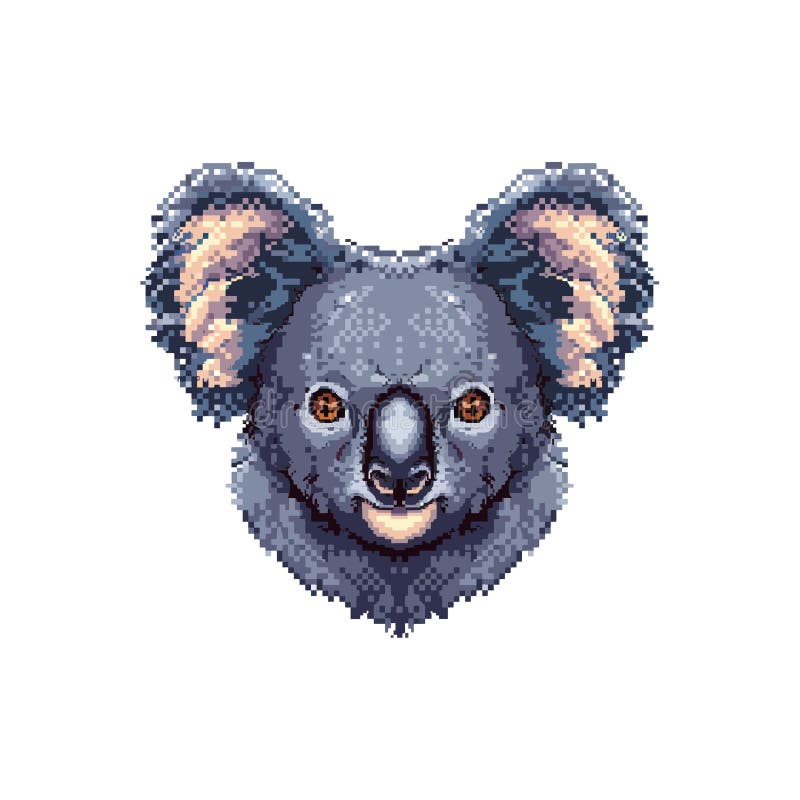 Pixel Art Koala Bear Face with Detailed Shading. Vector Icon Design ...