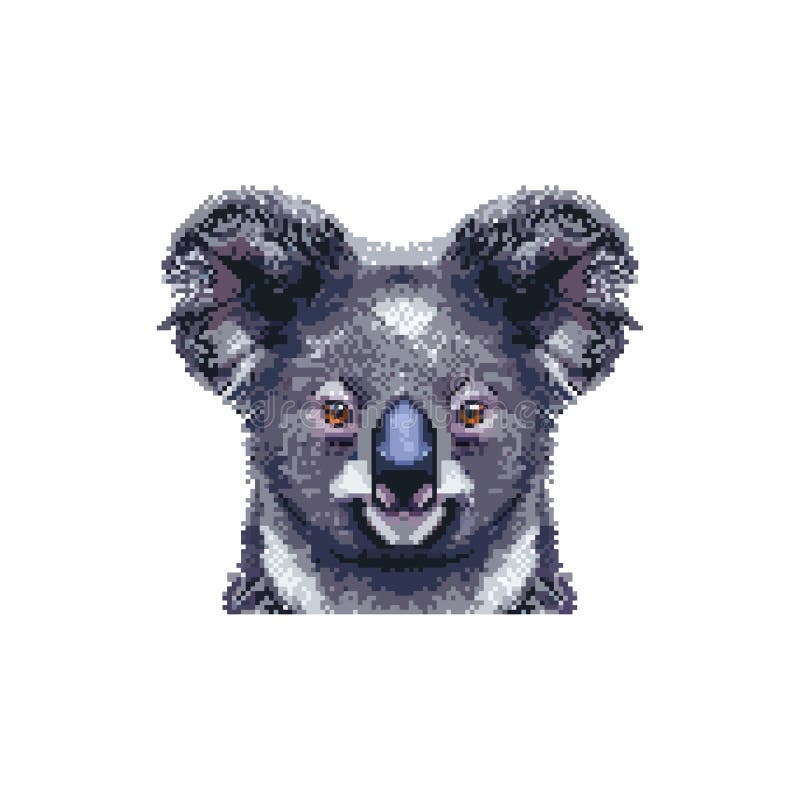 Pixel Art Koala Face with Detailed Fur Texture. Vector Icon Design ...