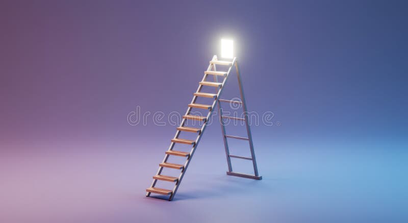 Pixel Art Ladder Leading To Glowing Light Against Purple Blue Gradient ...