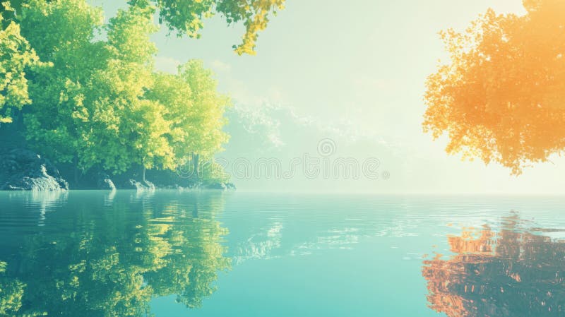 Pixel Art Lake Landscape with Autumn Trees Stock Illustration ...