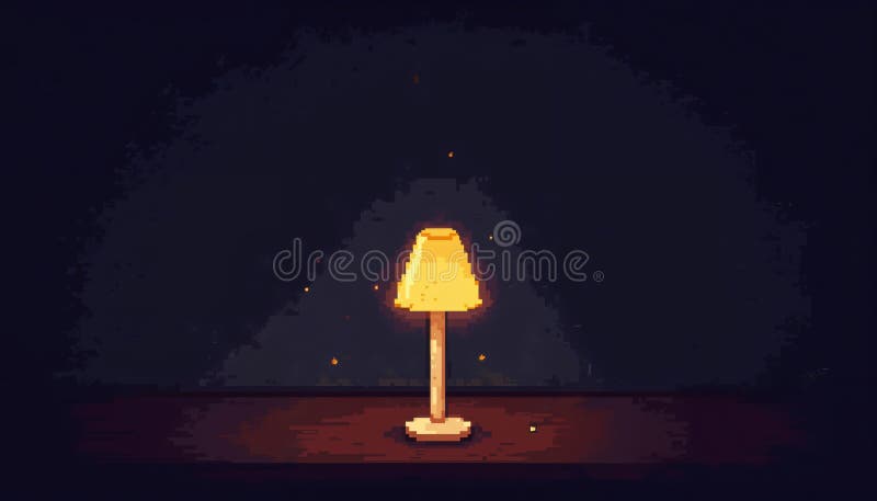 Pixel Art Lamp in the Dark: a Serene Night Stock Illustration ...