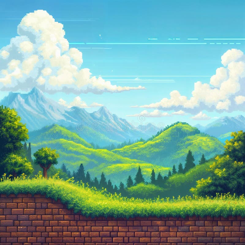 A pixel art landscape stock image. Image of artistic - 362482589