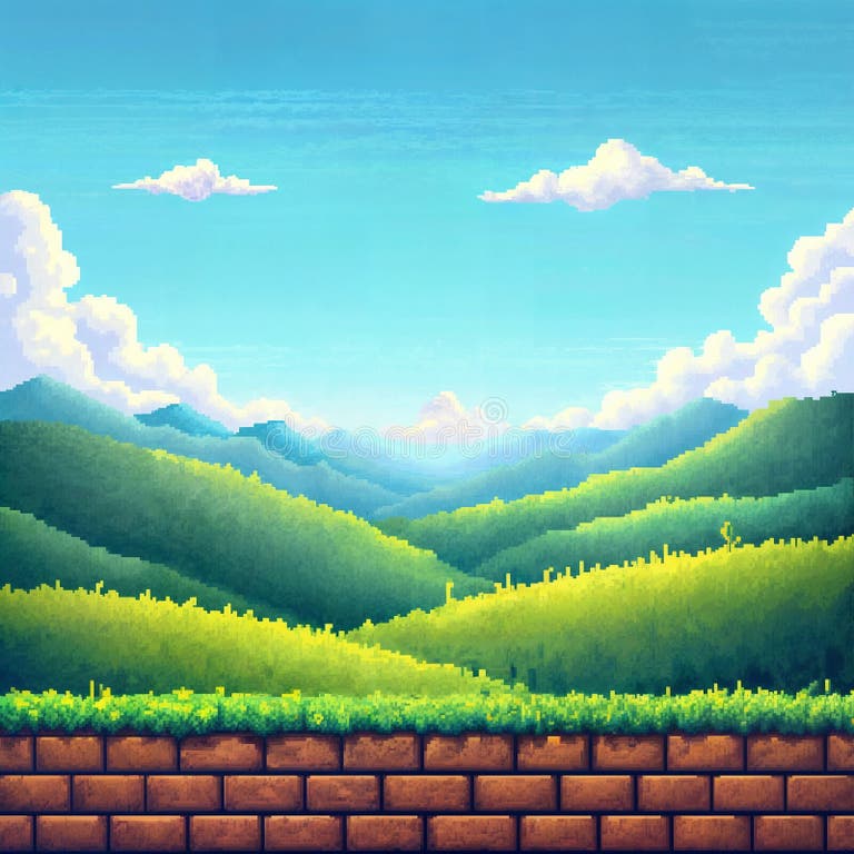A pixel art landscape stock image. Image of blue, pathway - 362482665
