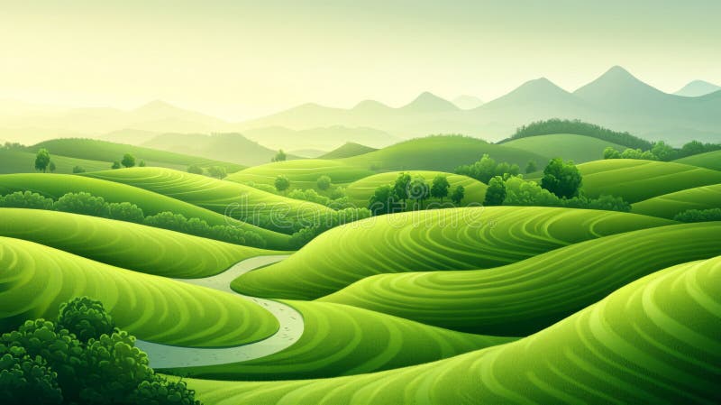 Pixel Art Landscape with Rolling Hills and River Stock Illustration ...