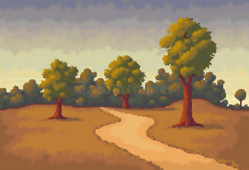 Pixel Art Landscape with Trees and Path Stock Image - Image of pixel ...