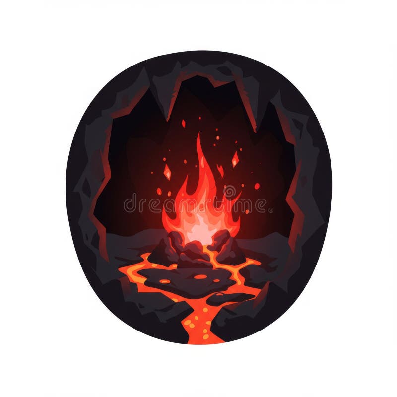 Pixel Art Lava Cave with Red Fire and Glowing Magma Background in ...