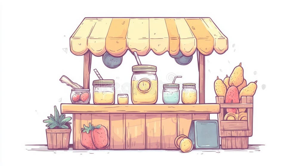 Pixel Art Lemonade Stand with Fresh Fruit Stock Illustration ...