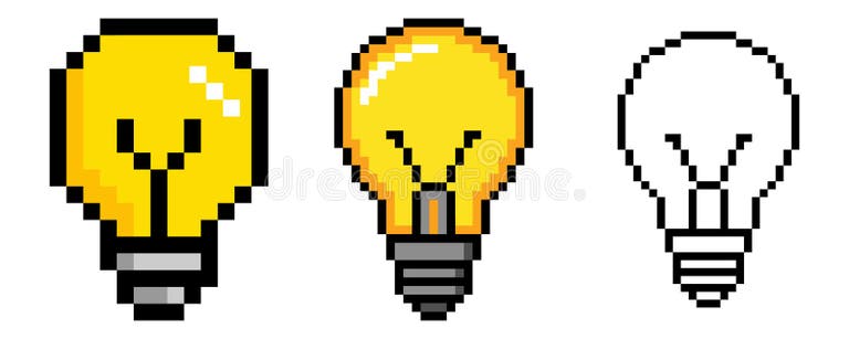 Pixel Art Light Bulb Vector 8 Bit Lamp Icon Logo. Idea Icon, Thinking ...