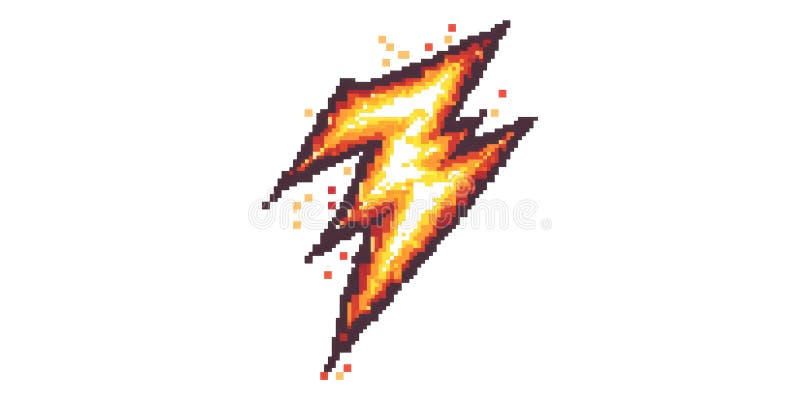 Pixel Art Lightning Bolt on Fire Isolated on Transparent Background ...