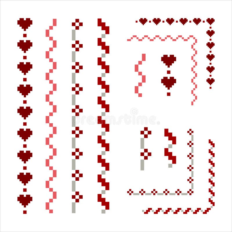 Seamless Line Border Pixel Art Cross Stitch Borders Stock Vector ...