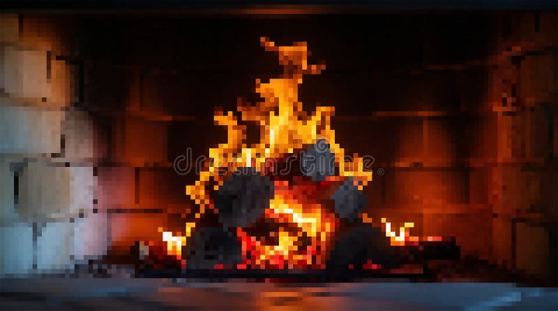Pixel Art. Lit Fireplace with Burning Logs Stock Image - Image of ...