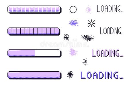 Pixel Art Loading Bar Interface. 8 Bit Game Progress Button Elements ...