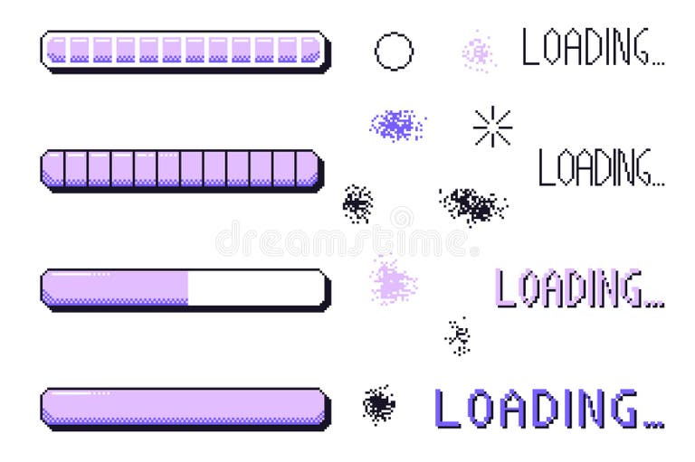 Pixel Art Loading Bar Interface. 8 Bit Game Progress Button Elements ...