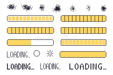 Pixel Art Loading Bar Interface. 8 Bit Game Progress Button Elements ...