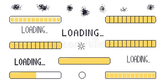 Pixel Art Loading Bar Interface. 8 Bit Game Progress Button Elements ...