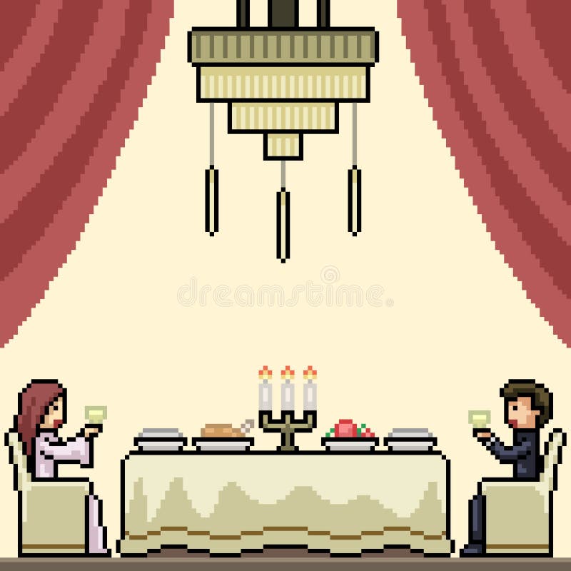 Pixel Art Luxury Couple Dinner Stock Vector - Illustration of ceiling ...