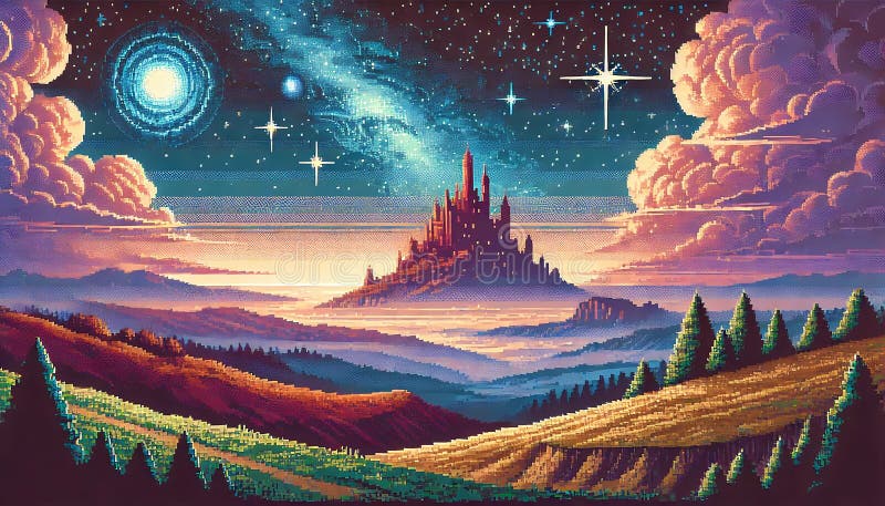 Pixel Art Made by Artificial Intelligence. Magic Natural Landscape with ...