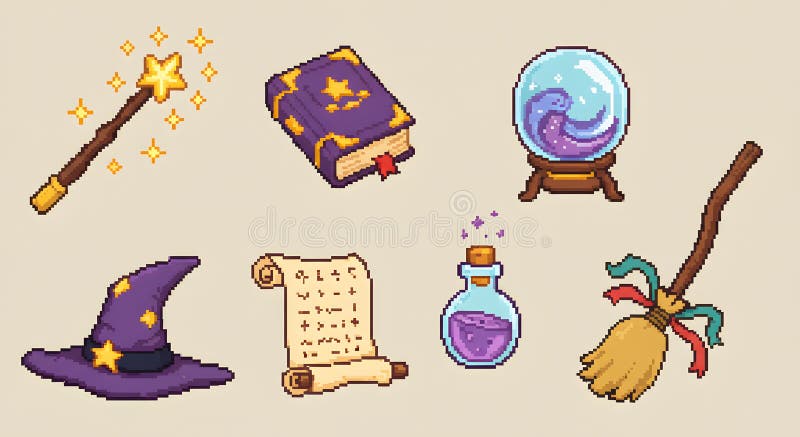 Pixel Art Magic Items stock illustration. Illustration of amulet ...
