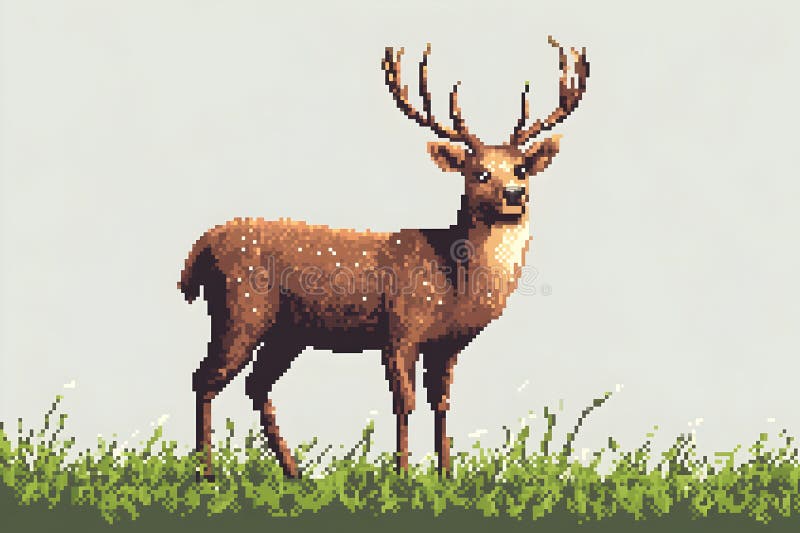 Pixel Art of Majestic Buck Deer Standing in Grass Stock Illustration ...
