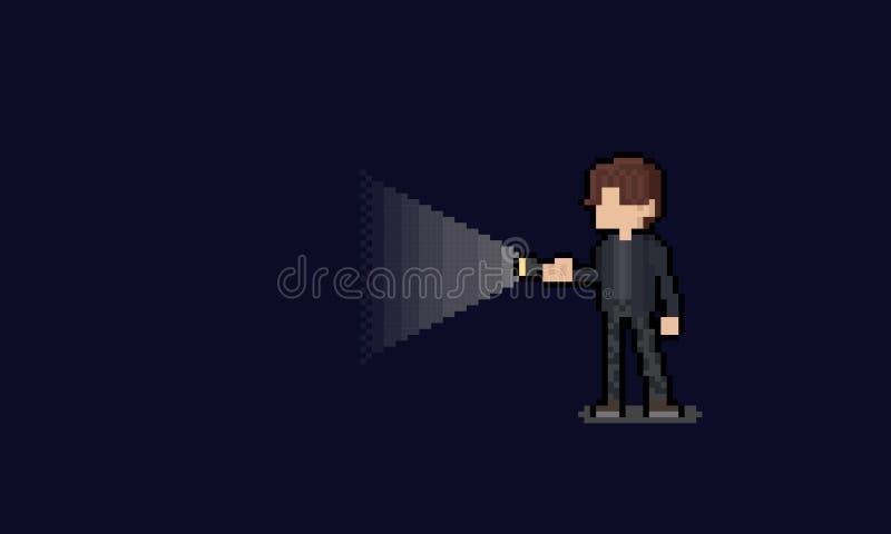 Pixel Art Man Character Holding a Flashlight. Stock Vector ...